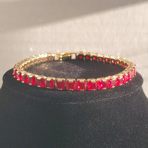 Accessories | Mens 1ct Red Ruby 14k Gold Gemstone Tennis Bracelet New ...